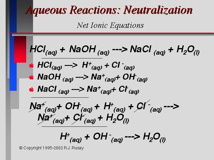 Aqueous Reactions Neutralization Net Ionic Equations